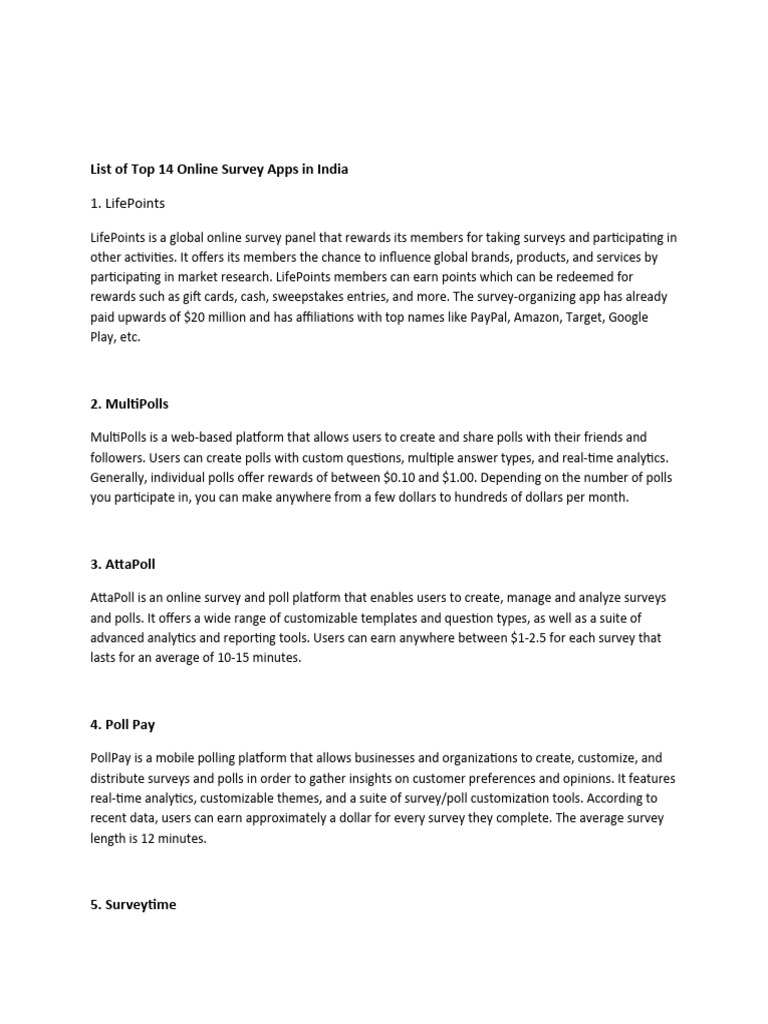 Top Survey Apps to Earn Money in India | PDF | Analytics | Marketing ...