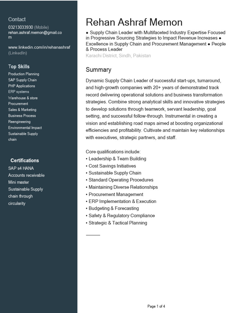 Rehan Ashraf Memon CV24 innovative solutions | PDF | Supply Chain ...