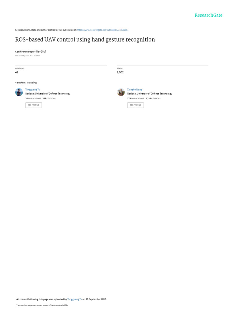 ROS-based UAV Control Using Hand Gesture Recognition | PDF | Unmanned Aerial Vehicle | Computing