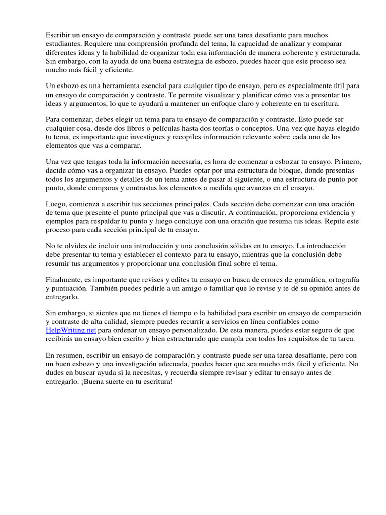 Cómo Hacer Un Esbozo para Un Ensayo de Comparación y Contraste | PDF ...