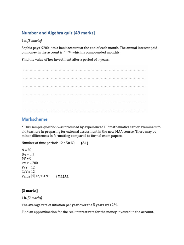 Number and Algebra Quiz Solutions | PDF | Interest | Mathematics