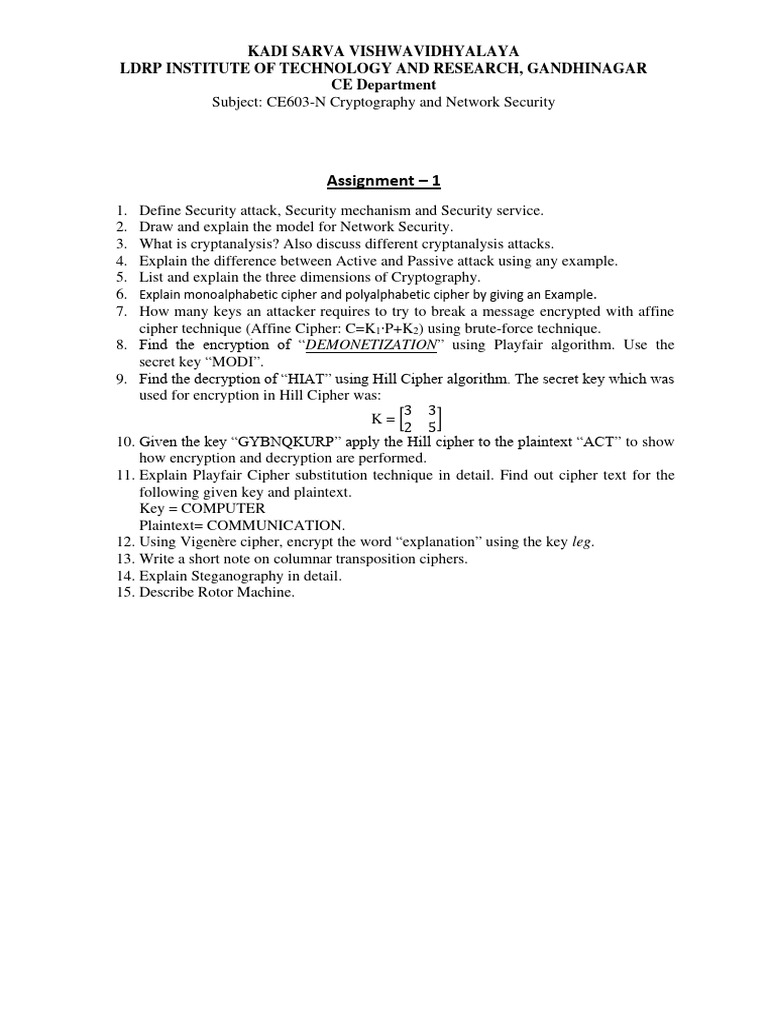 Cryptography and Network Security Assignment | PDF | Teaching Methods & Materials | Computers