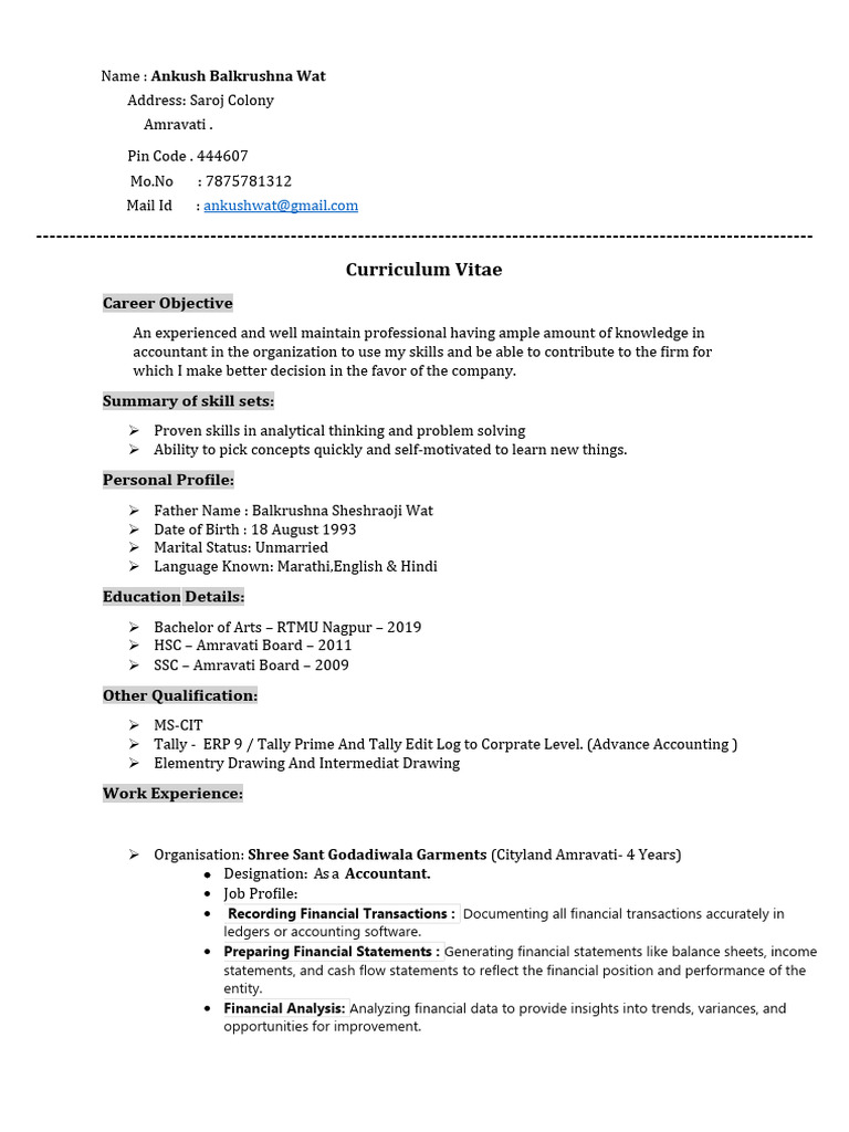 Ankush Wat CV | PDF | Inventory | Business