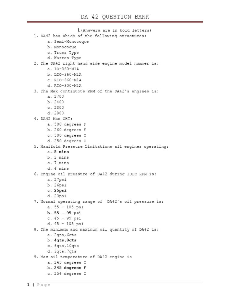 Da 42 Question Bank For Dgca Exams | PDF | Horsepower | Landing Gear