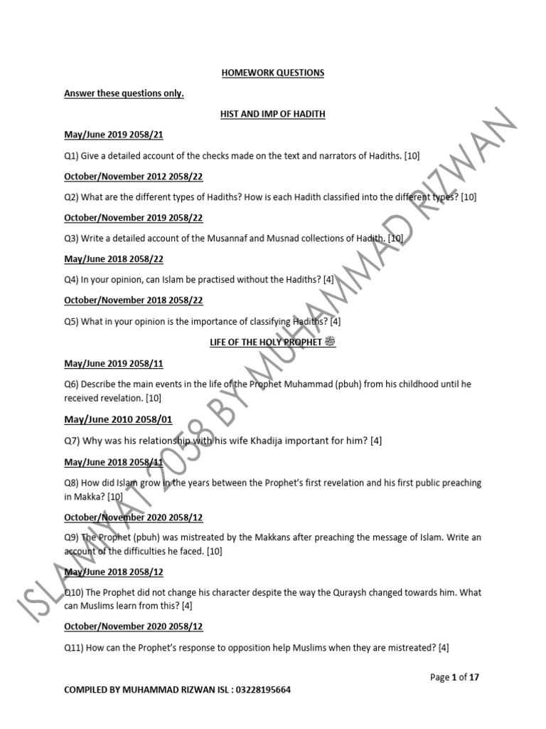 Comprehensive HW File 1 | PDF | Hadith | Muhammad