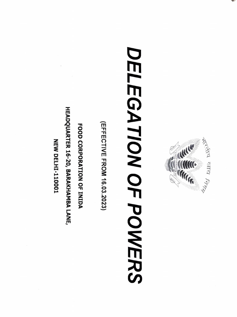 FCI Delegation of Powers Circular 2023 | PDF