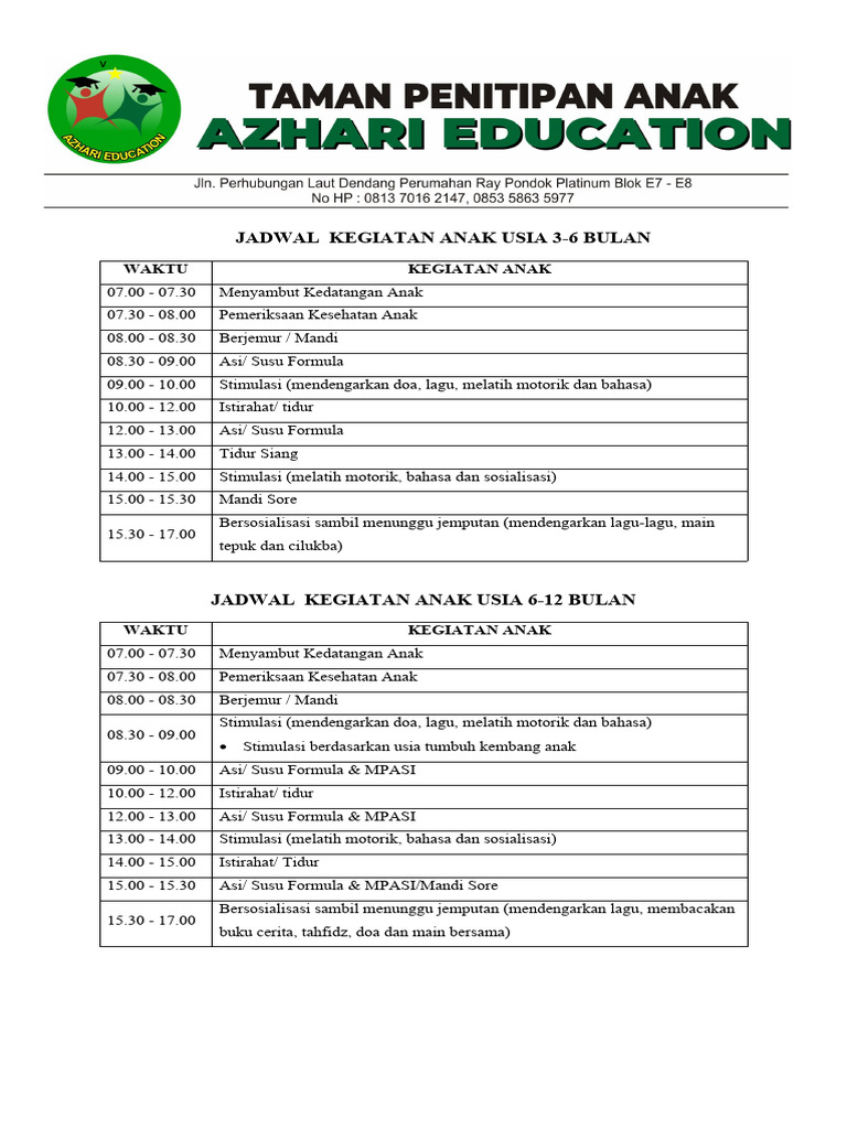 Jadwal Kegiatan Tpa & Paud | PDF | Kesehatan Holistik