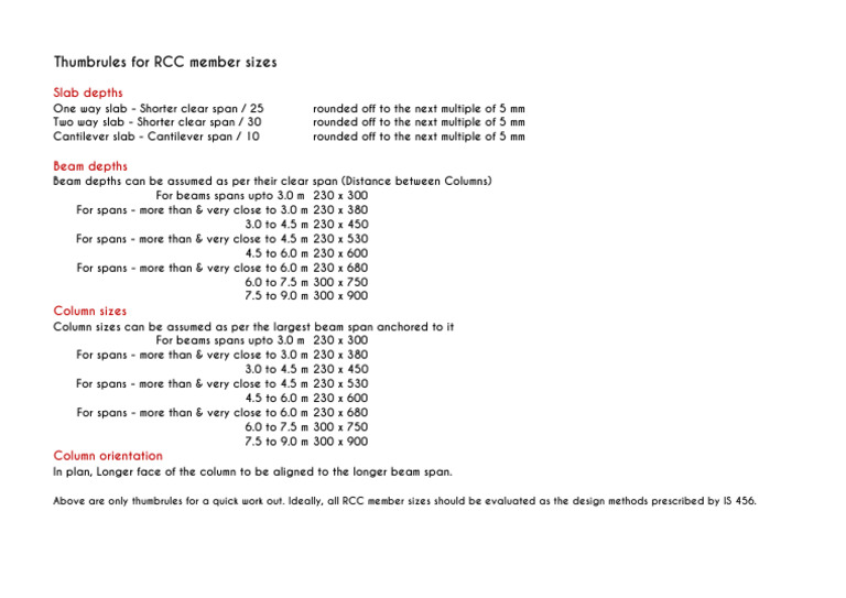 RCC member sizes thumbrules - Copy-1 | PDF