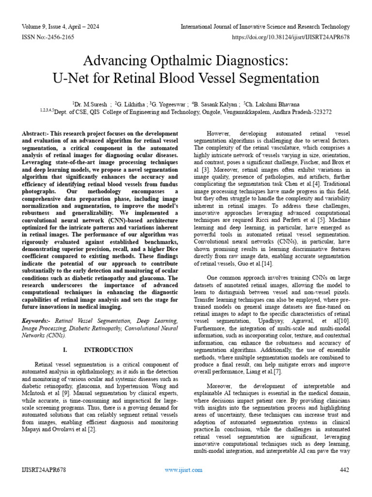 Advancing Opthalmic Diagnostics: U-Net For Retinal Blood Vessel ... Advancing Opthalmic Diagnostics: U-Net For Retinal Blood Vessel ...