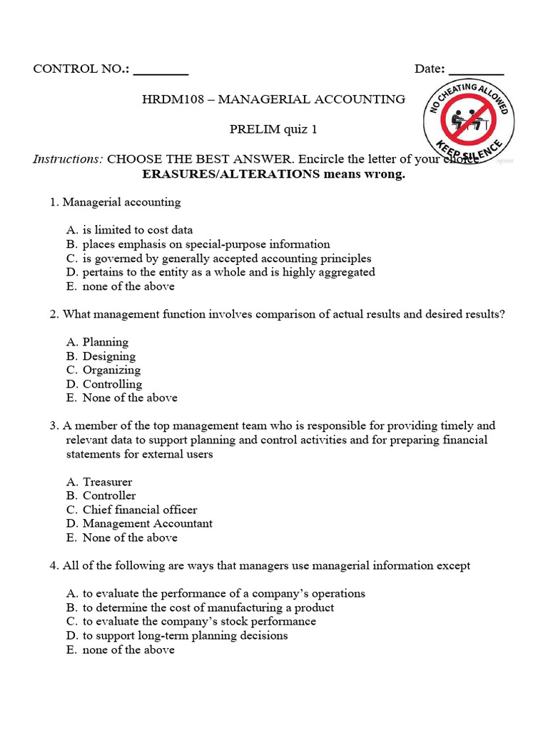PRELIM QUIZ 1 MANACC | PDF | Management Accounting | Accounting