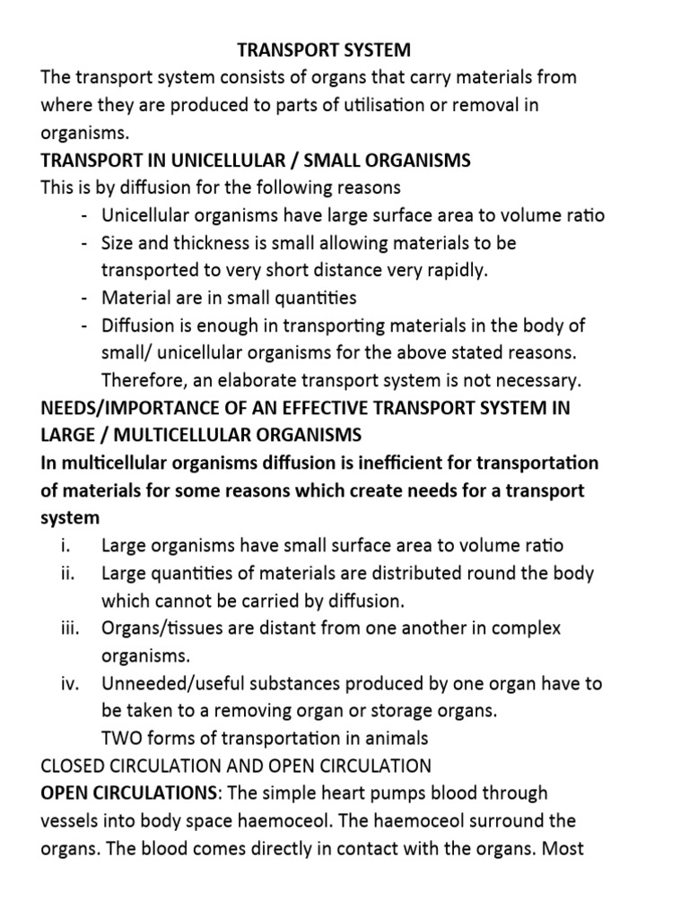 1-2.transport in Ani & Pl. WK 1,2 | PDF | Artery | Vein