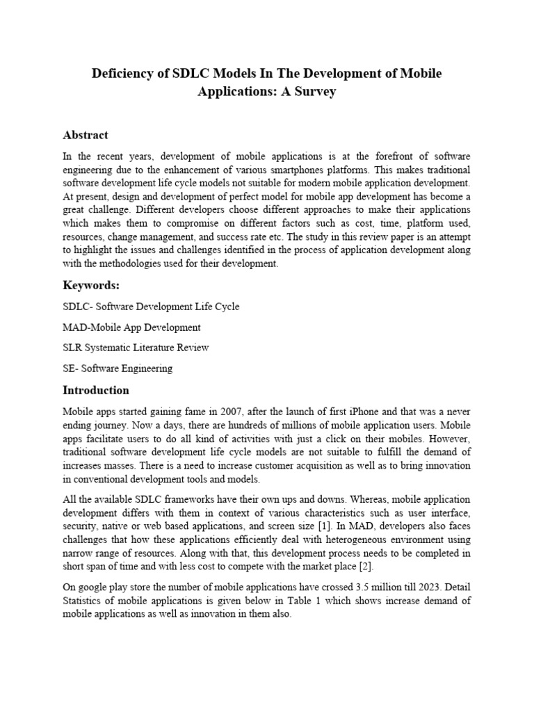 Deficiency of SDLC Models in The Development of Mobile Applications ...