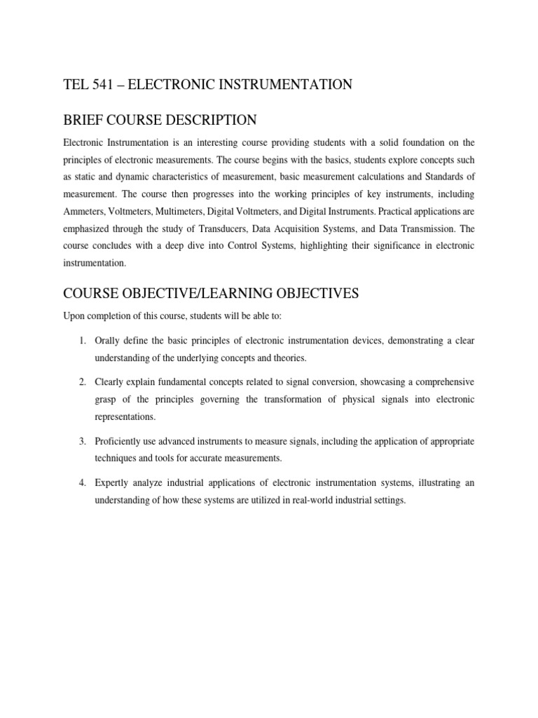 Tel 541 Electronic Instrumentation Course Overview | PDF ...