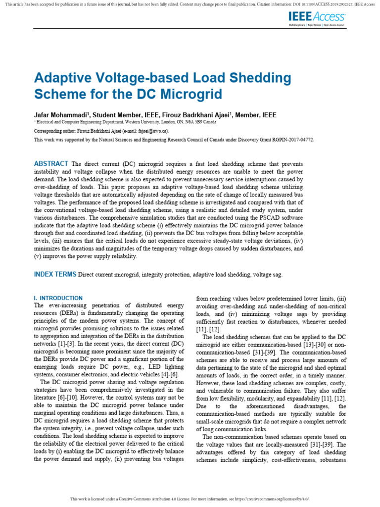 Adaptive Voltage-Based Load Shedding Scheme for Th | PDF | Power Supply | Electrical Engineering