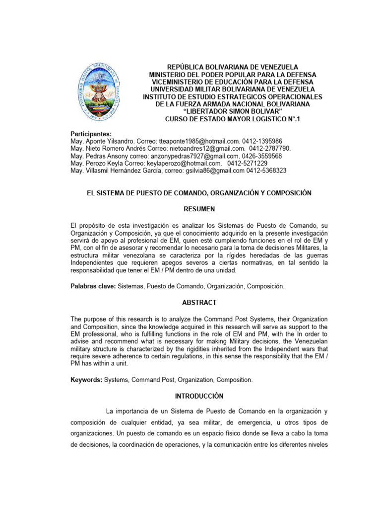 Ensayo Sistema de Puesto de Comando, Organizacion y Composicion Equipo N°9 | Descargar gratis ...
