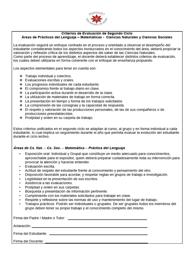 Criterios de Evaluaci-N de Segundo Ciclo | PDF | Evaluación | Conocimiento