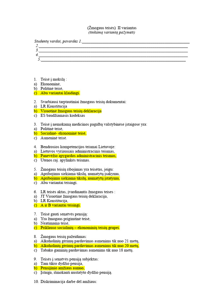 TESTAS Zmogaus Teises 2 | PDF