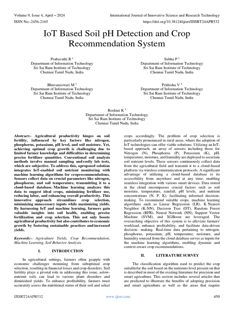 IoT Based Soil PH Detection and Crop Recommendation System | Download Free PDF | Support Vector ...
