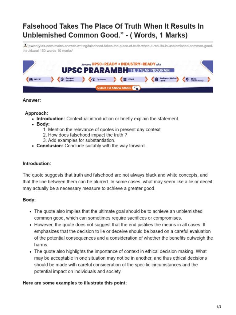 Pwonlyias Com Falsehood Takes The Place of Truth When It Results | PDF ...