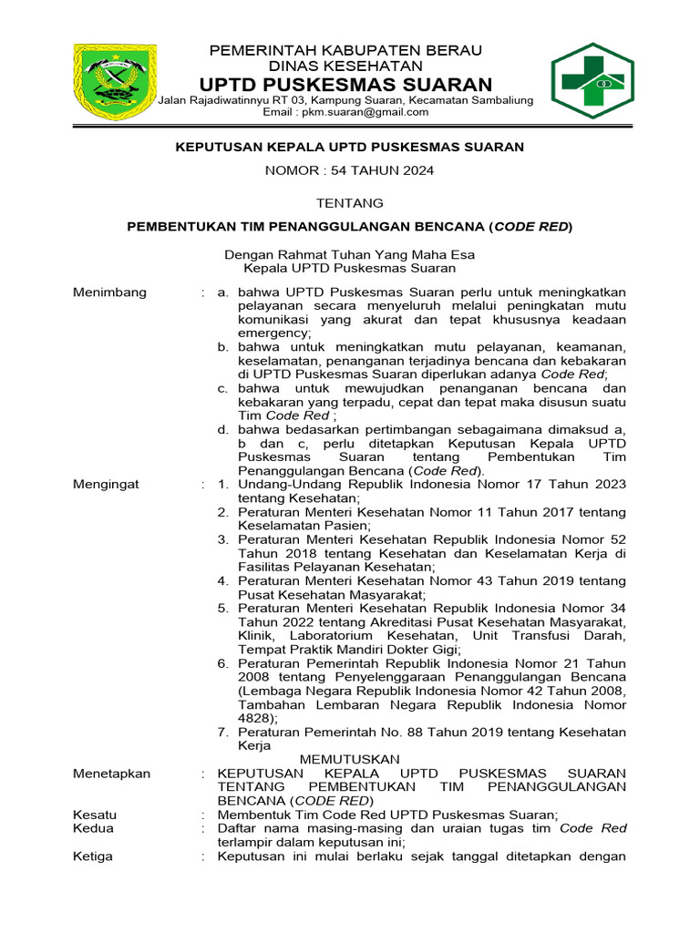 1.4.2.c SK PENANGGULANGAN CODE RED UPT PUSKESMAS SUARAN | PDF