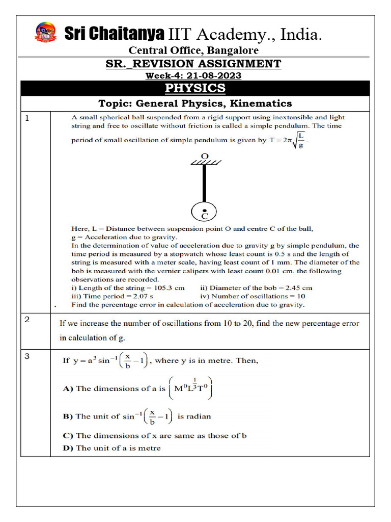 #2 PHY REV - Assn W-4!21!08-2023 General Physics, Kinematics | PDF | Metrology