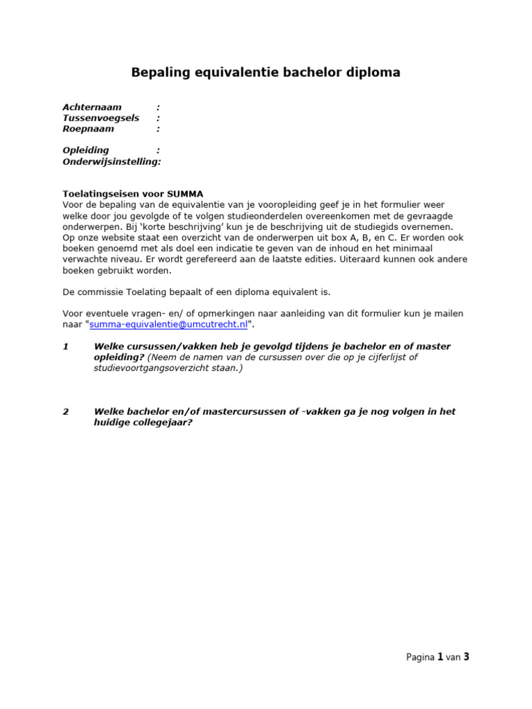 bepaling_equivalentie_ba_diploma_SUMMA | PDF