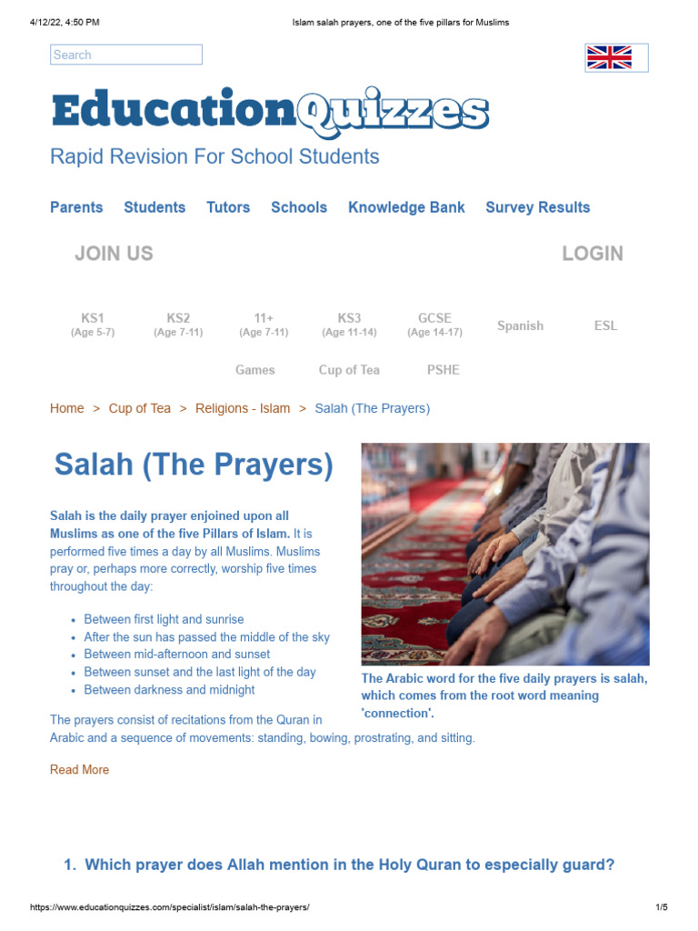 Islam Salah Prayers, One of The Five Pillars For Muslims | Download ...