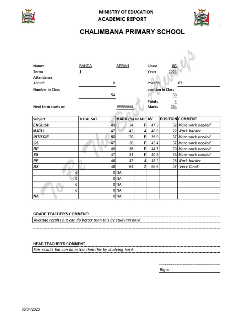Grade C Report Forms | PDF