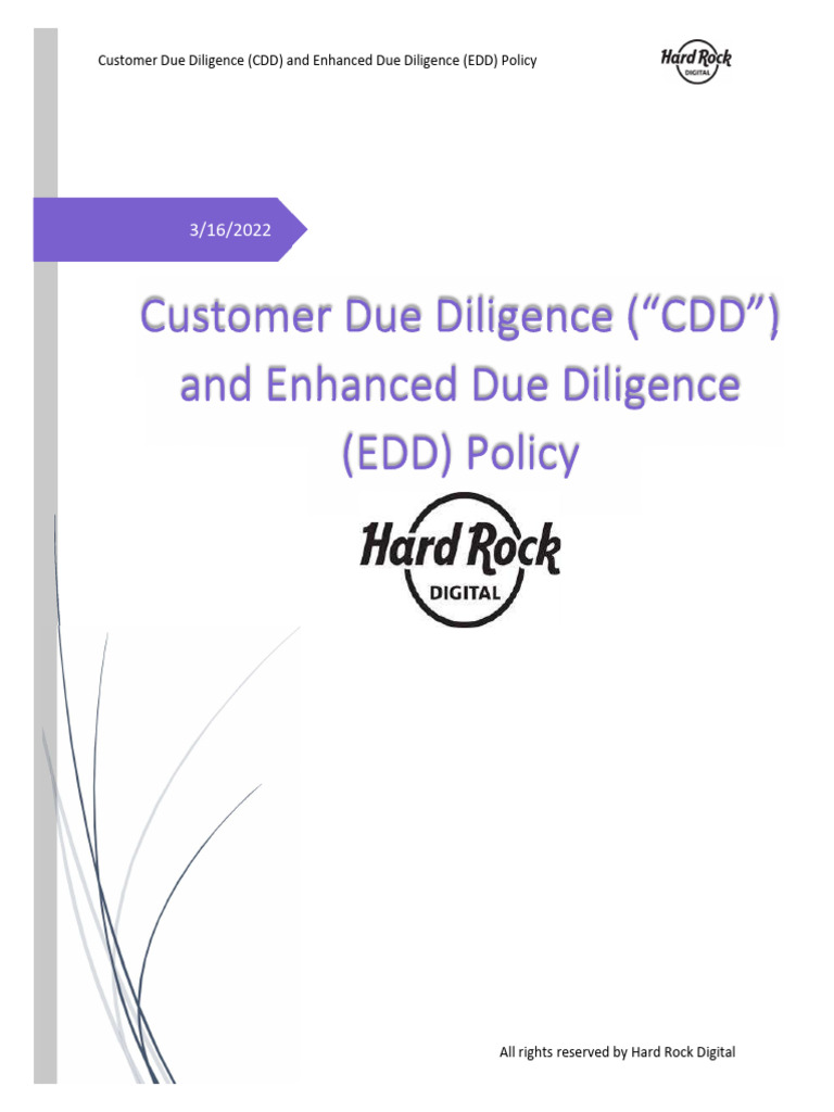 Customer Due Diligence ("CDD") and Enhanced Due Diligence (EDD) Policy ...