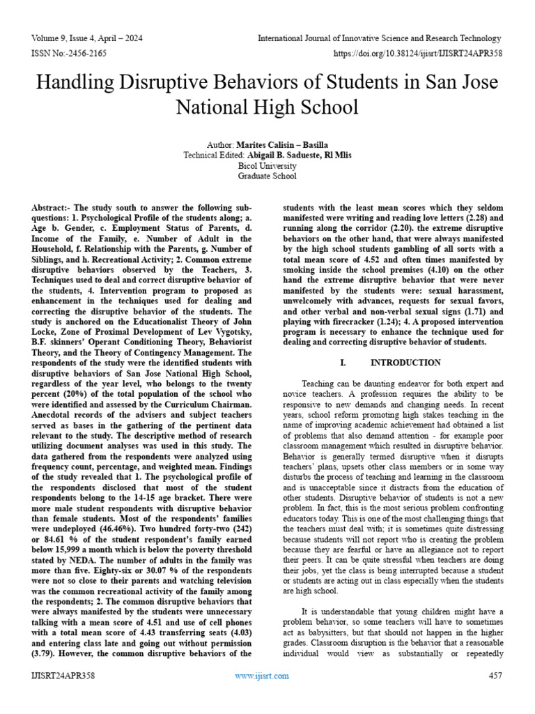 Managing Student Disruptive Behaviors | PDF | Empathy | Teachers