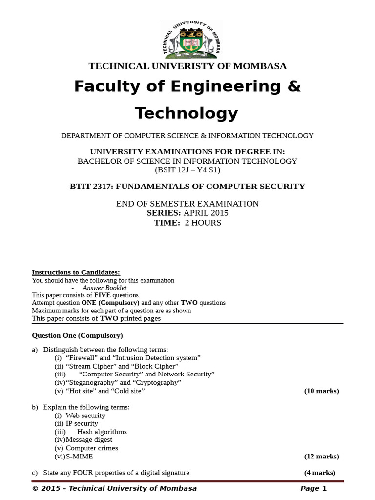 Fundamentals of Comptuer Security Bit 2317 - Btit 12j Y4 s1 | PDF | Encryption | Cryptography