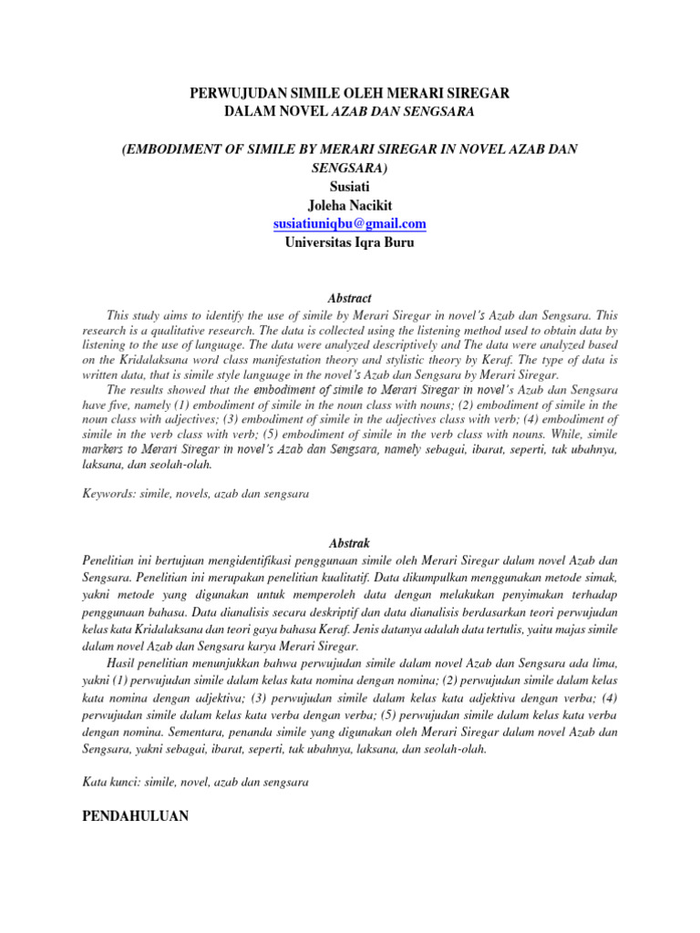 Perwujudan Simile Merari Siregar dalam Novel Azab dan Sengsara ke osf | PDF