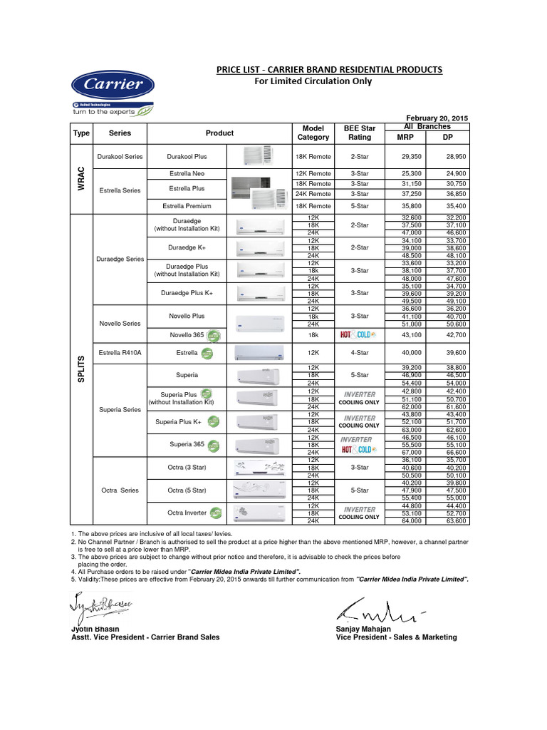 Carrier Price List (Feb 20, 2015) | PDF | Taxes | Government Finances