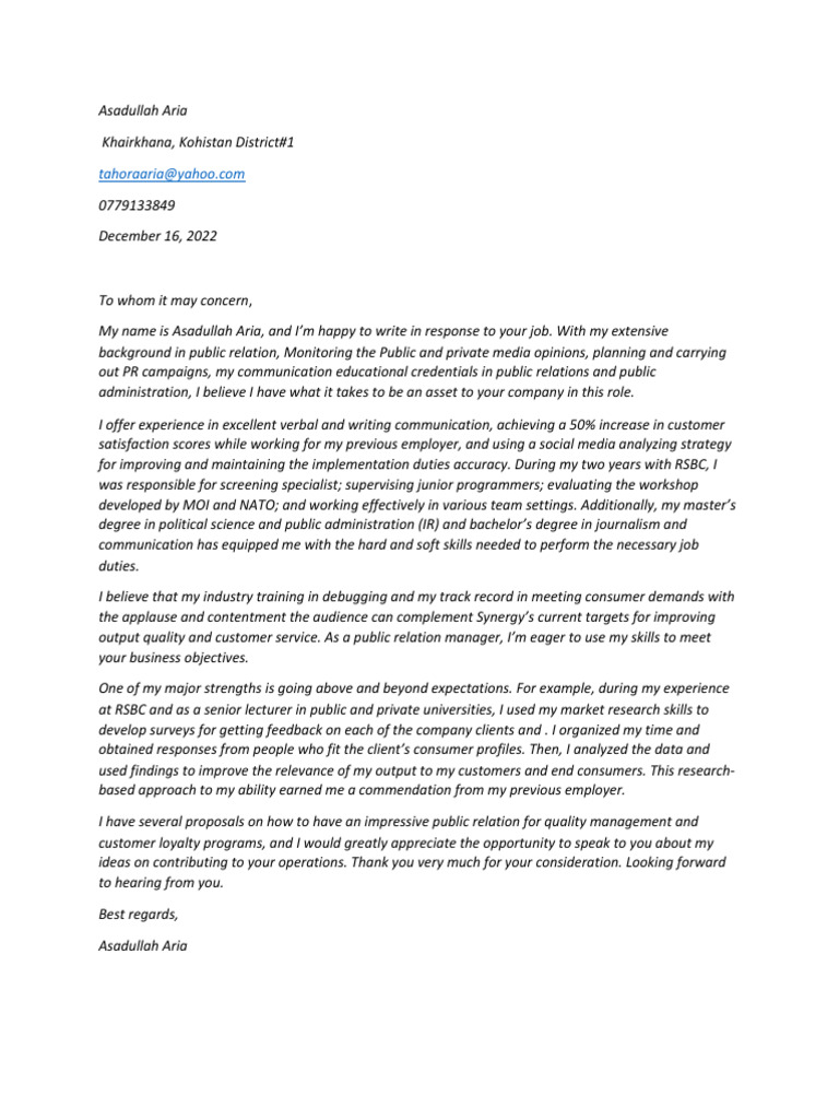 Cover Letter To WFP | PDF