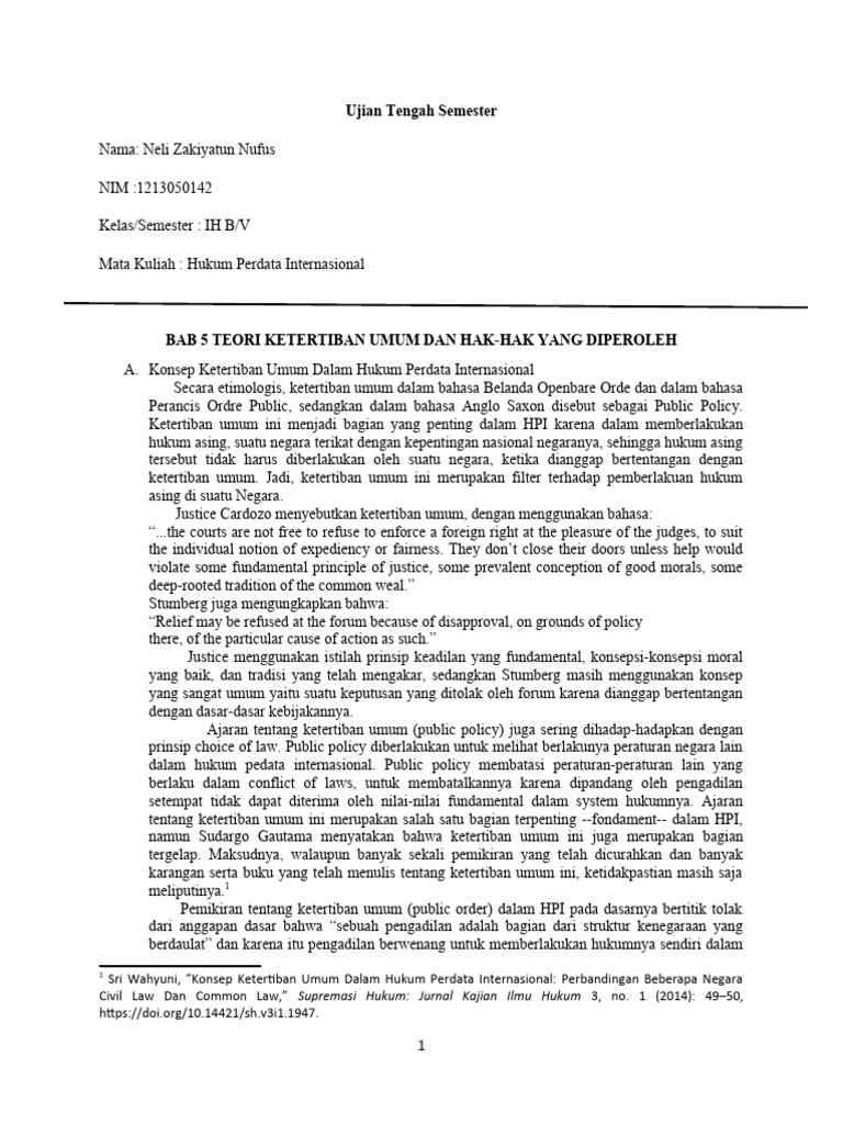Neli Zakiyatun Nufus - Ih 5b - 1213050142 - Uts HK Perdata Internasional | PDF | Ilmu Sosial