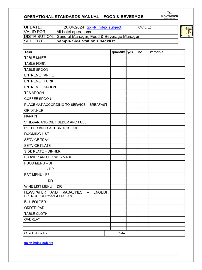 Side Station Check List | PDF