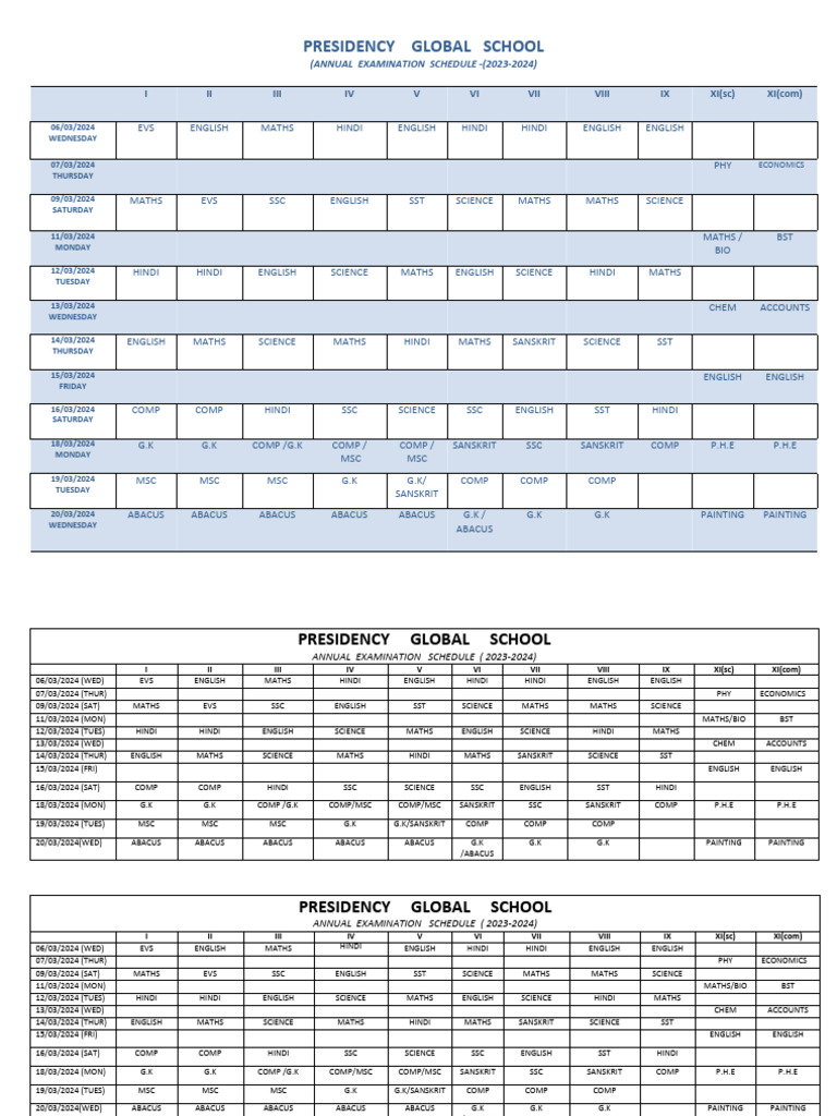 EXAMINATION SCHEDULE 2023 | PDF