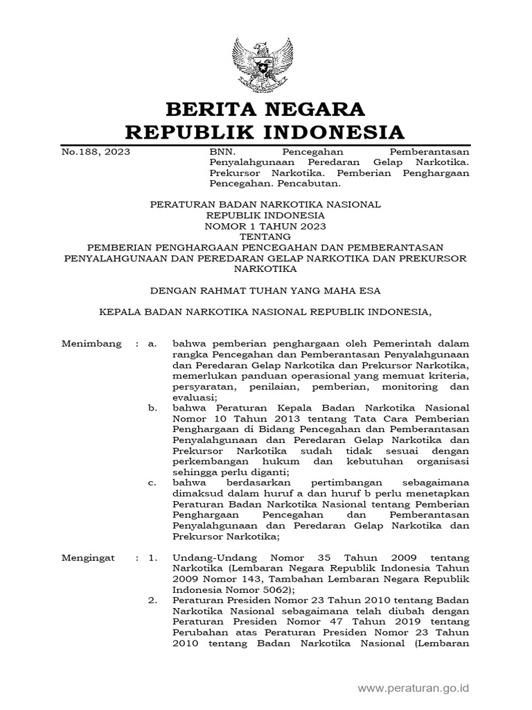 Peraturan+BNN No 1 Tahun 2023 | PDF
