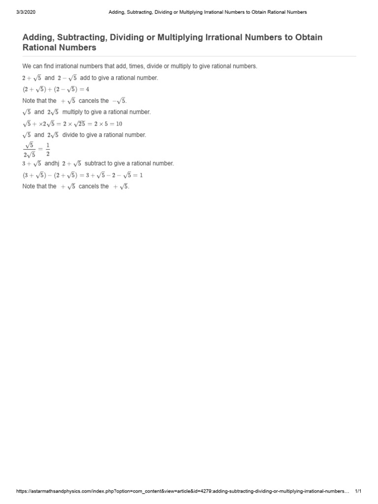 Adding, Subtracting, Dividing or Multiplying Irrational Numbers To ...