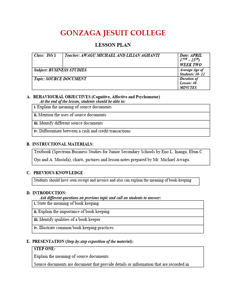 LESSON PLAN JSS 1 WEEK TWO - Third Term - 2023 - 2024 | PDF ...