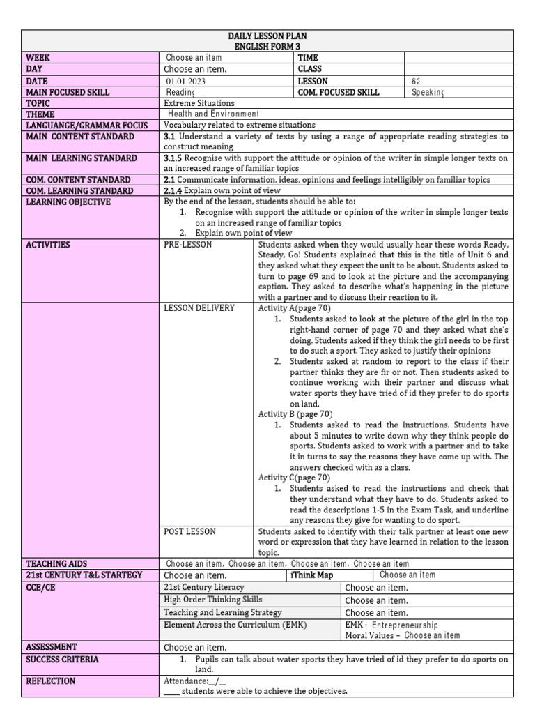 Unit 7 Extreme Situations | PDF | Lesson Plan | Learning