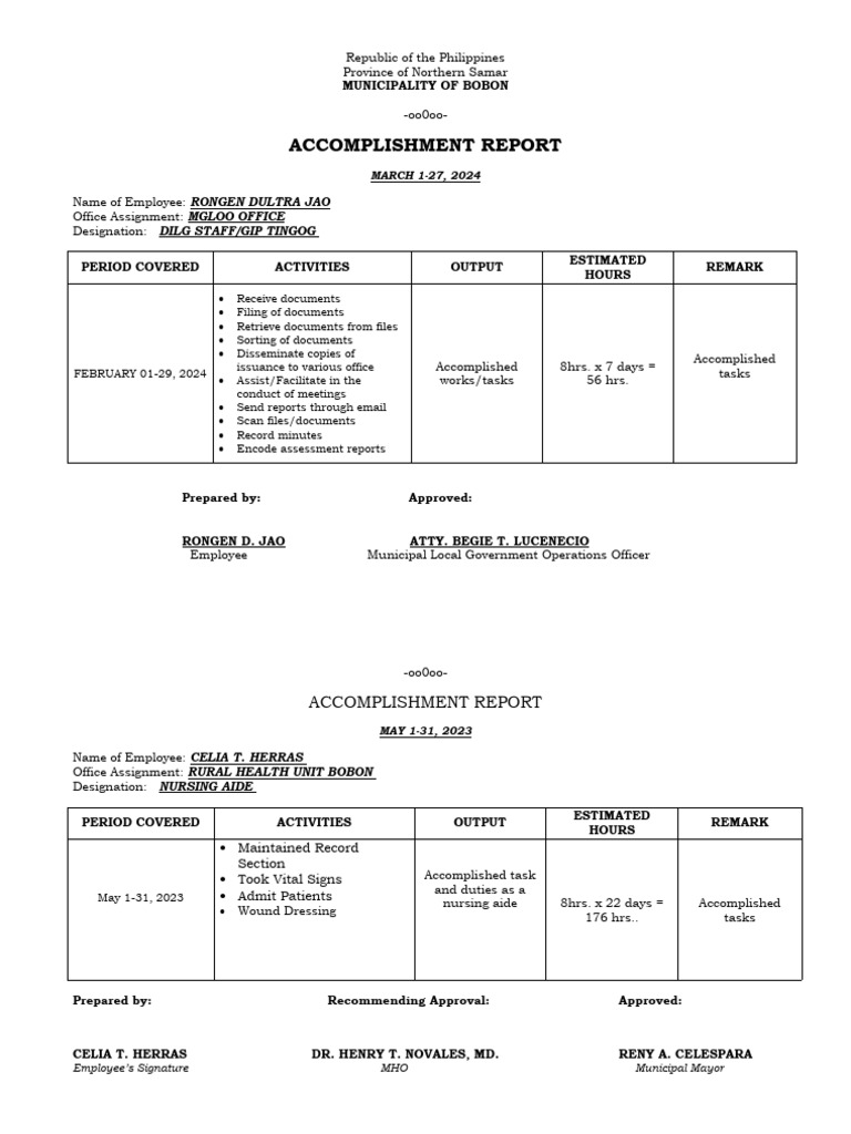 Government Employee Accomplishment Report | PDF | Public Services ...