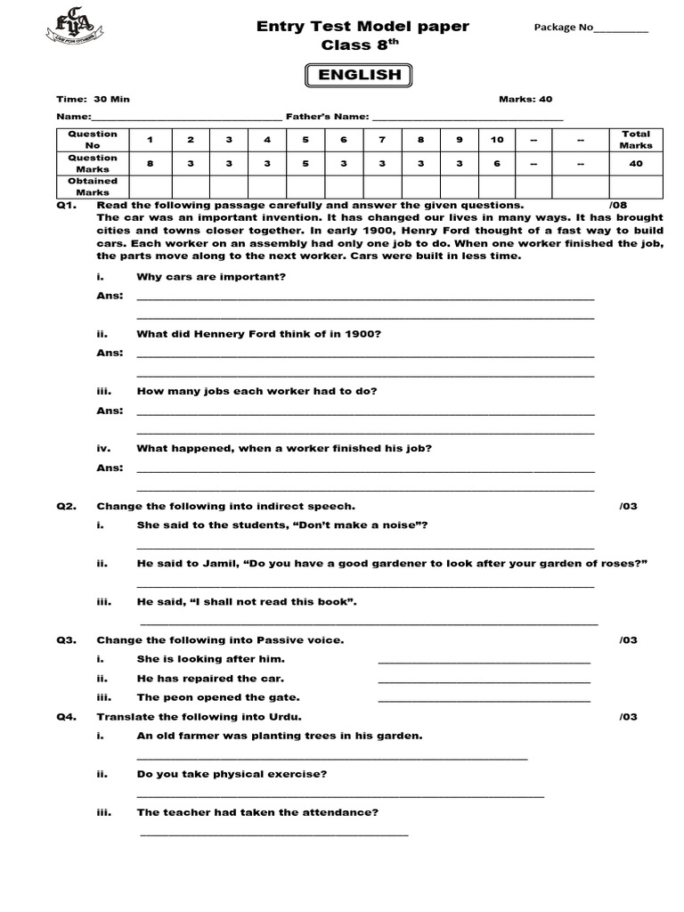 Class 8th Model Paper | PDF | Language Mechanics | Linguistics