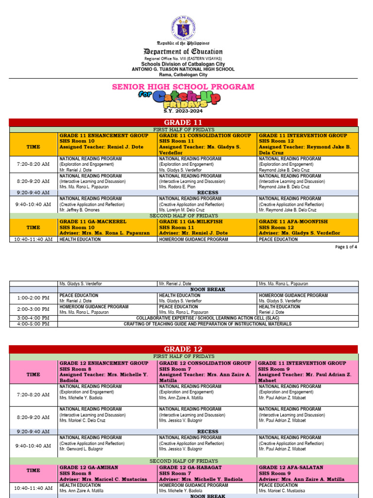 SHS CATCH UP FRIDAYS PROGRAM v. 3 | PDF | Cognition | Learning