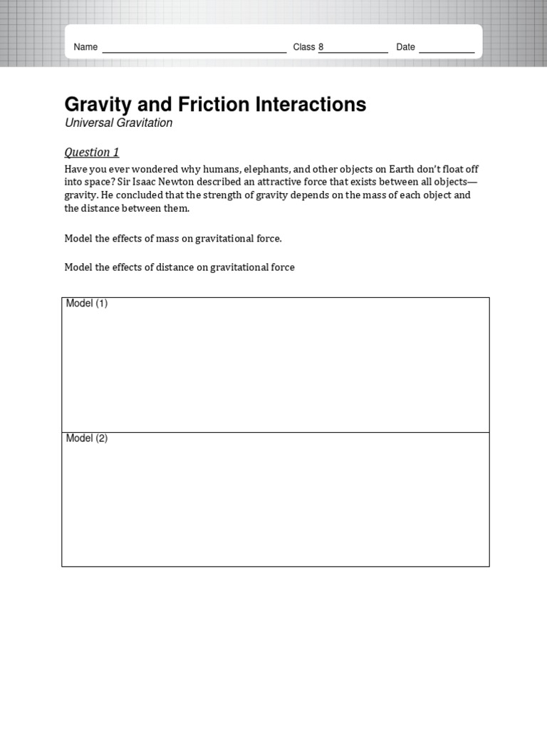 Gravity and Friction Interactions Worksheet | PDF | Gravity | Planets
