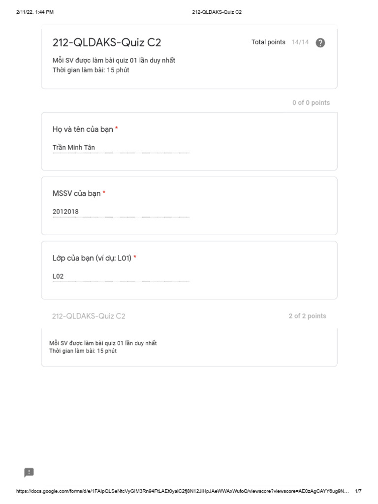 Quiz QLDA 11 02 2022 | PDF