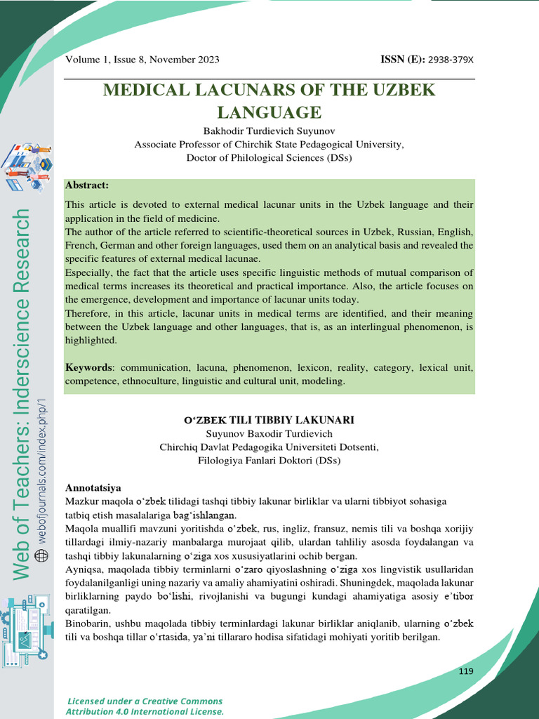 Medical Lacunars of The Uzbek Language: ISSN (E) | PDF