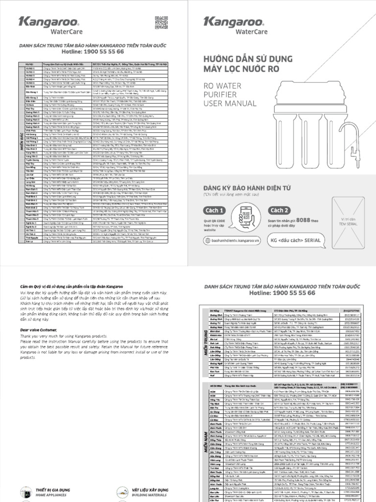 Huong Dan Su Dung May Loc Nuoc Kangaroo | PDF