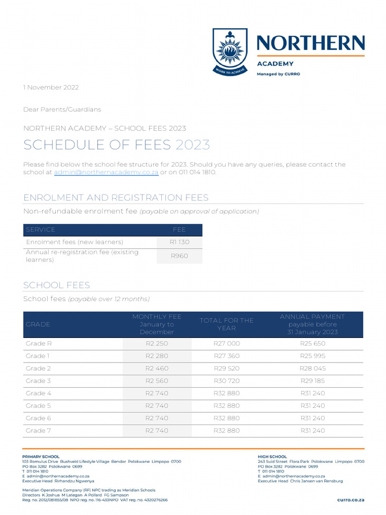 Northern Academy School Fees 2023 | PDF | Payments