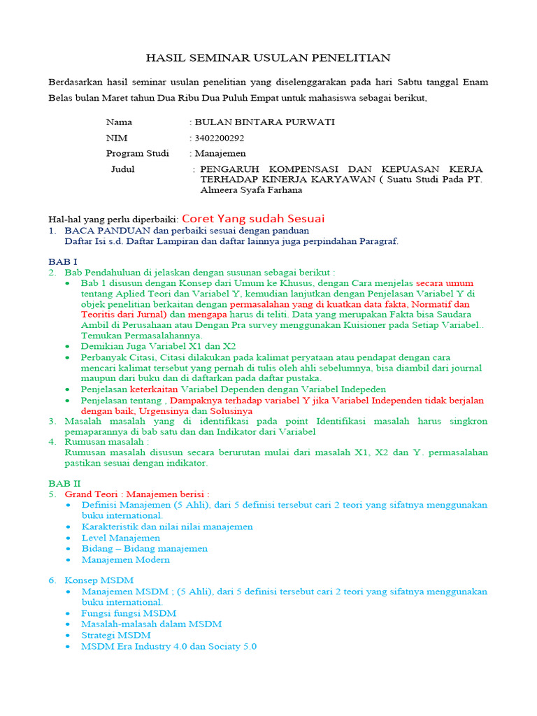 Bulan Bintara Purwati Hasil Seminar Usulan Penelitian | PDF | Metode ...